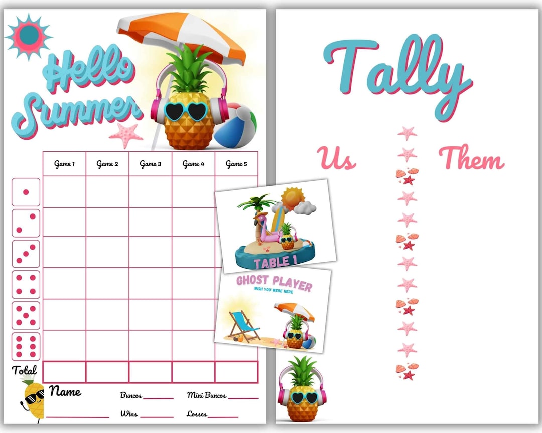 Summer Bunco, June July August Bunco Score Card, Bunco Tally Sheets ...