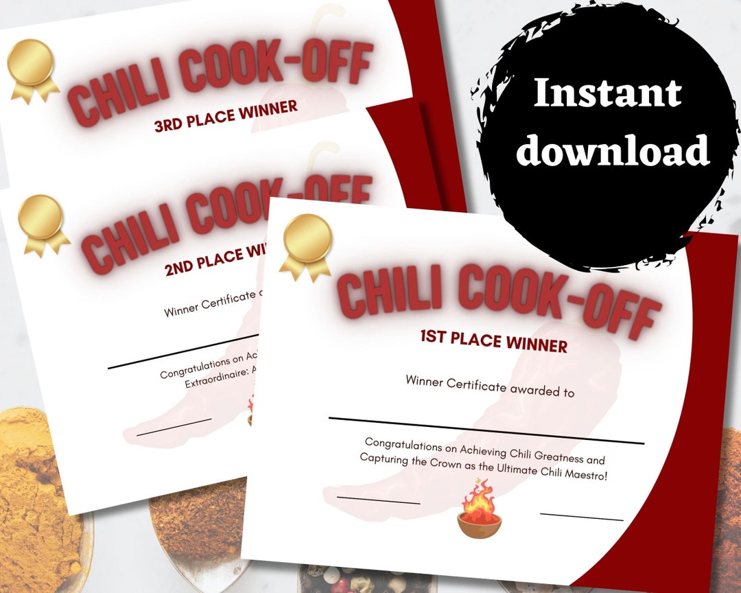 Chili Cook off Certificate | INSTANT DOWNLOAD | Chili Competition ...
