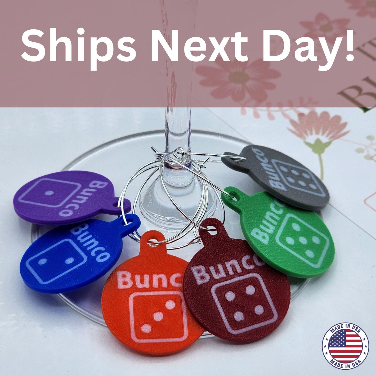 Bunco Glass Markers, Dice Wine Charms, Bunco Gift, Set of 6, Great as ...