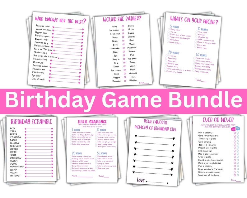 Printable Teen Girl Birthday Party Games Bundle - 7 Fun Party ...