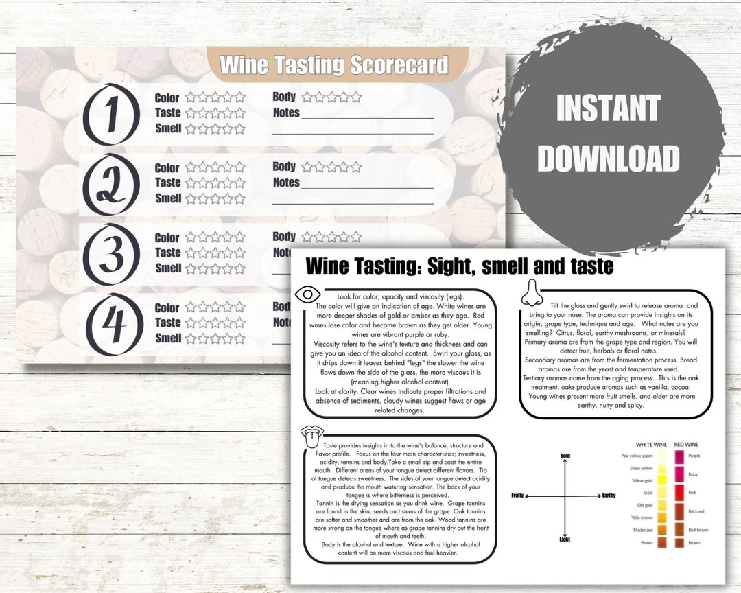 Wine Tasting Score Card Set | Printable Wine Tasting Party ...