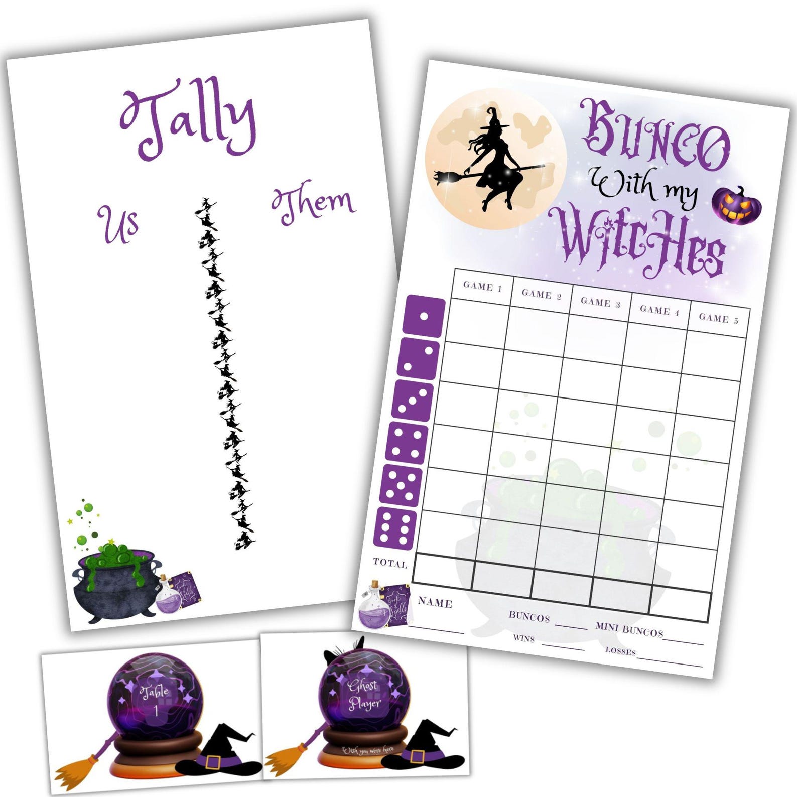 Halloween Witch Bunco Score Sheets | October Bunco Score Card | Witch ...