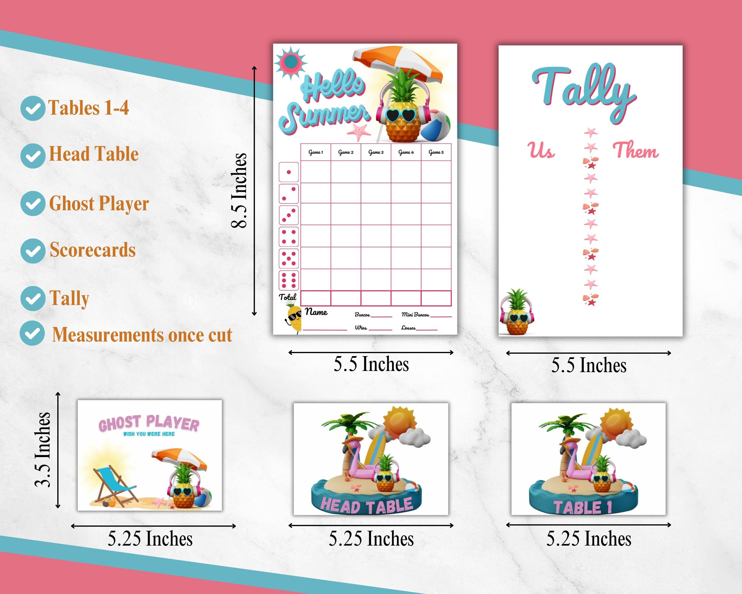 Summer Bunco, INSTANT DOWNLOAD, Bunco Score Card, June July Bunco ...