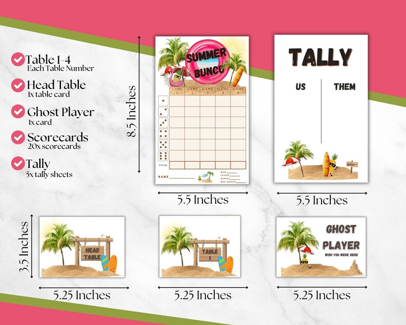 Summer Bunco | June July Bunco | Bunco Score Card | Bunco Tally Sheets ...