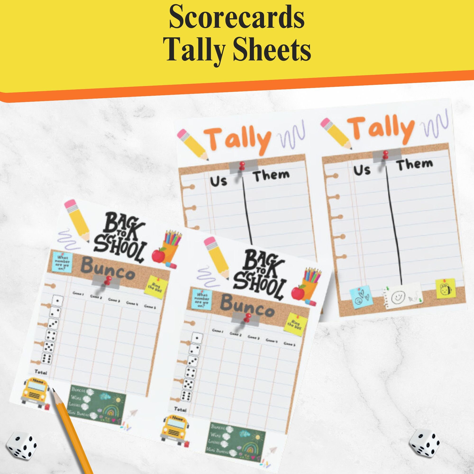 Back to School Bunco Bundle, Bunco Scorecards, Theme Bunco Score Sheet ...