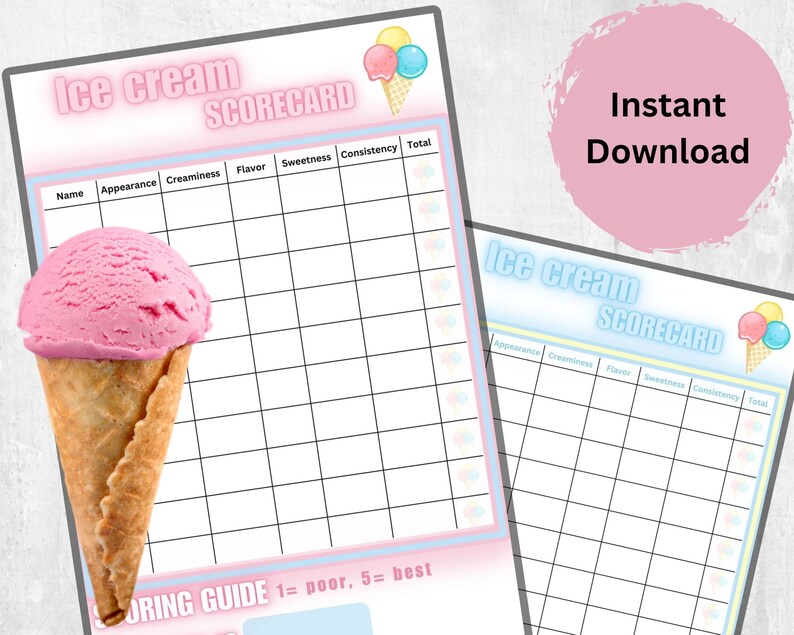 Ice Cream Tasting Ice Cream Scorecard Ice Cream Birthday Theme Kids ...