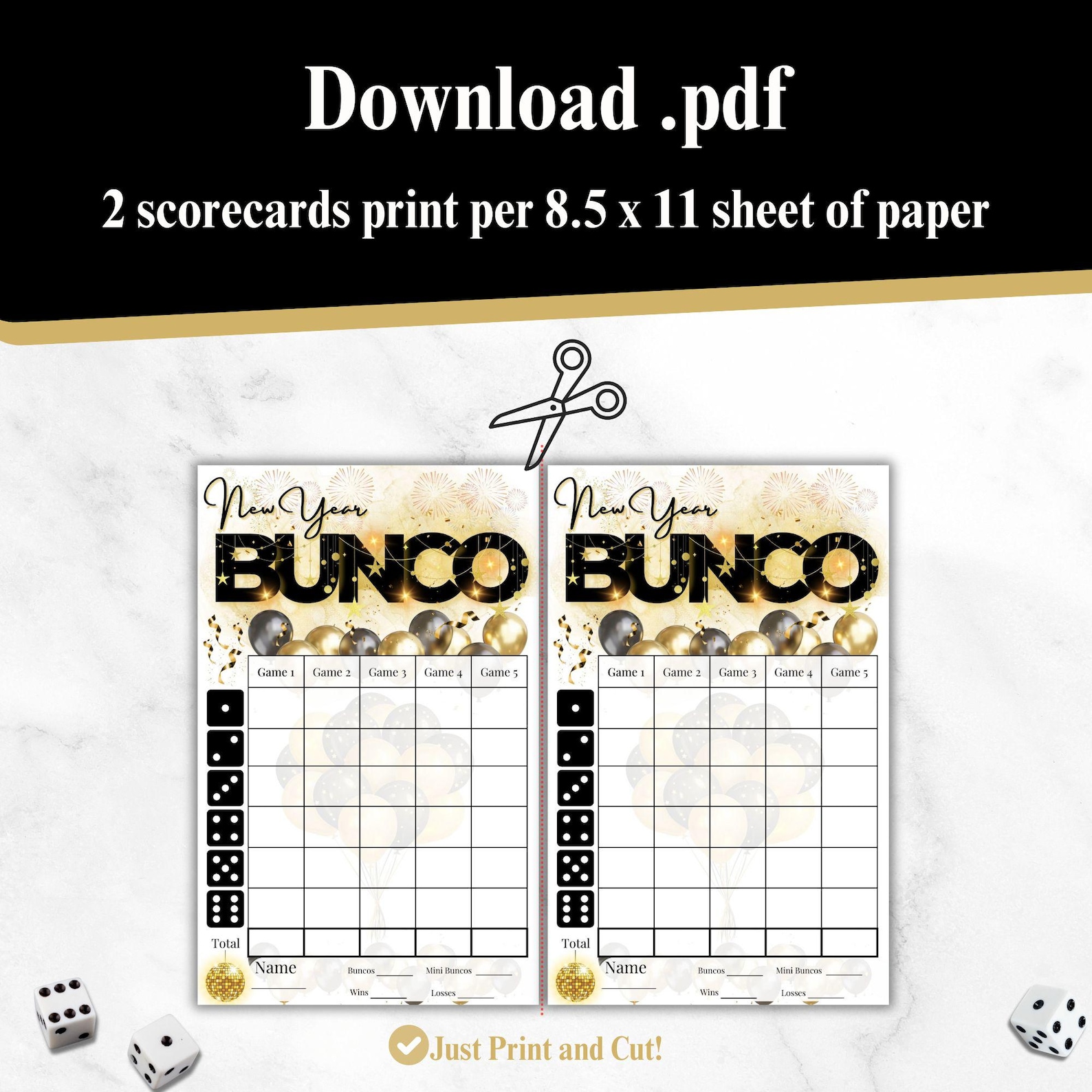 New Year Bunco Score Sheet | Printable Score Card for Bunco | December ...