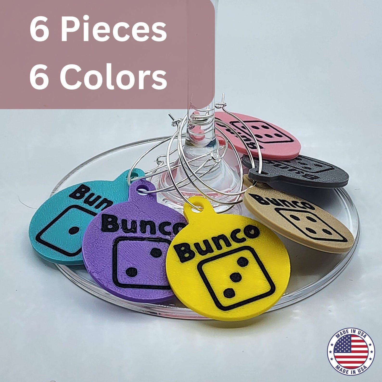 Bunco Drink Tags, Dice Glass Markers, Fun Wine Charms, Set of 6, Game ...