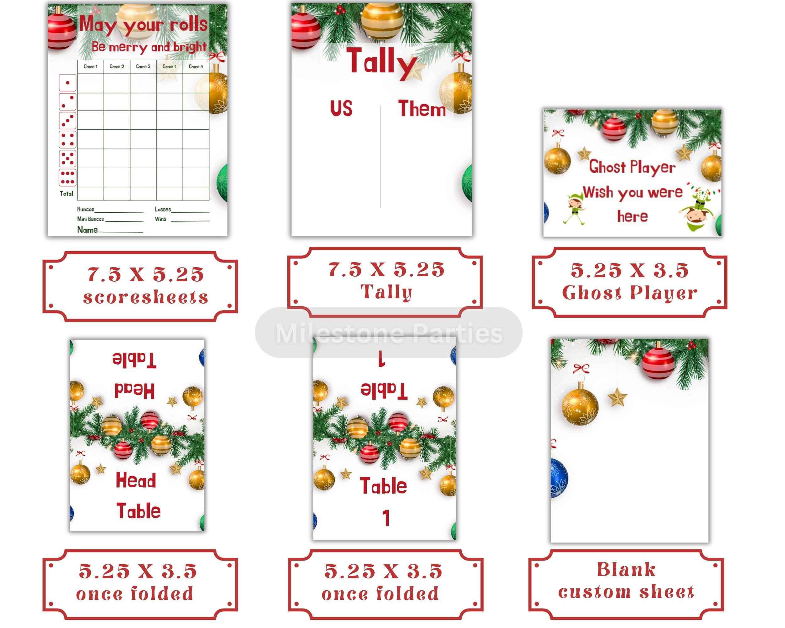 Christmas Bunco Score Sheets and Tally | December Bunco Score Cards ...