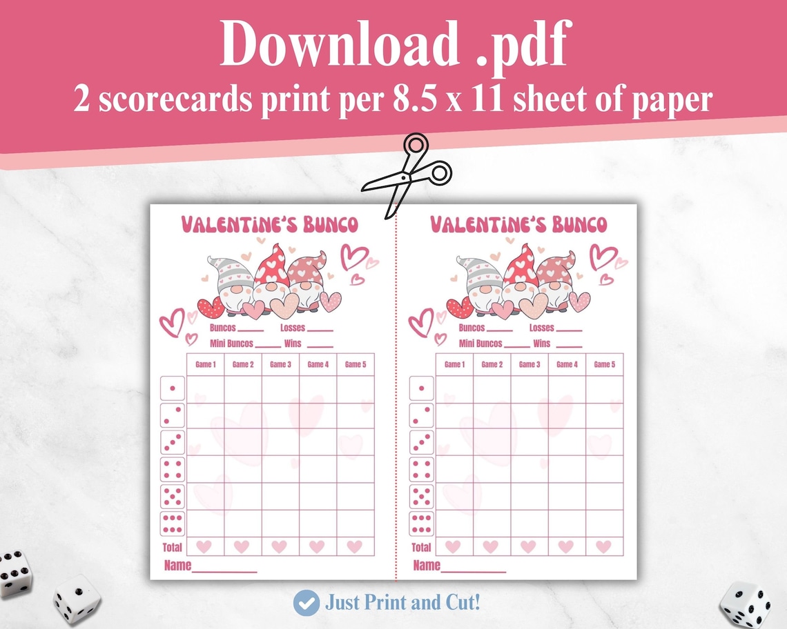 Valentine's Day Bunco INSTANT DOWNLOAD Bunco Score Card February Bunco ...