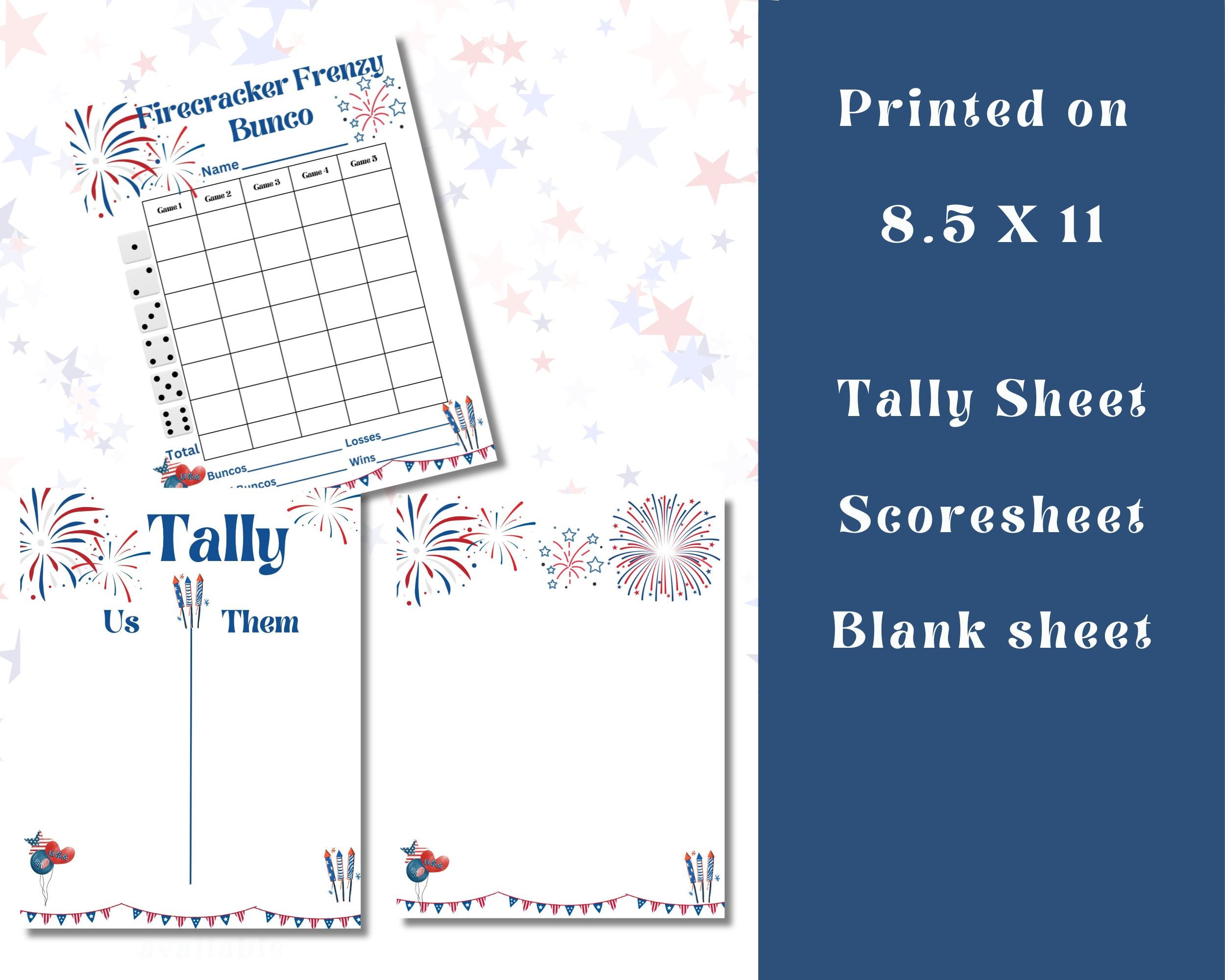 BUNCO 4th of July Game Set. Bunco Night, Theme Bunco Score Sheet, Tally ...