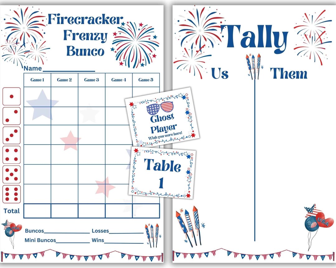 4th of July Bunco Scorecards, Patriotic Dice Game Bundle, Girls Night ...