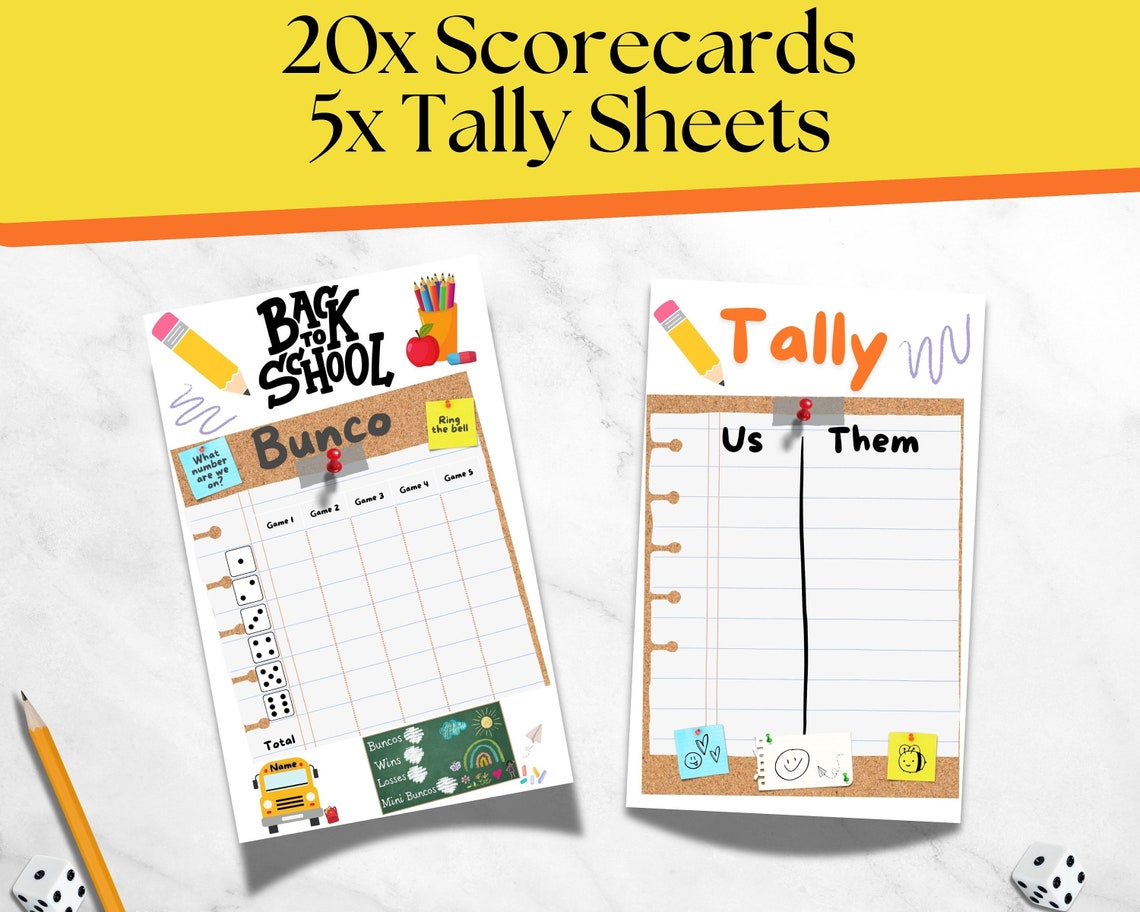 Back to School Bunco Bundle Bunco Score Card Girls Night Activity ...