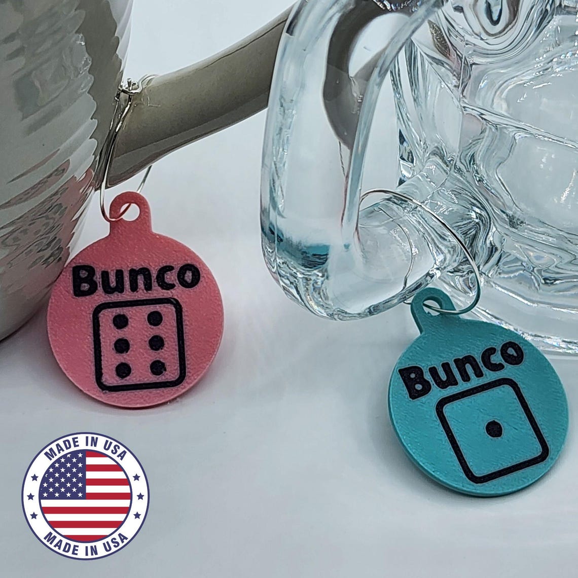 Bunco Drink Tags, Dice Glass Markers, Fun Wine Charms, Set of 6, Game ...