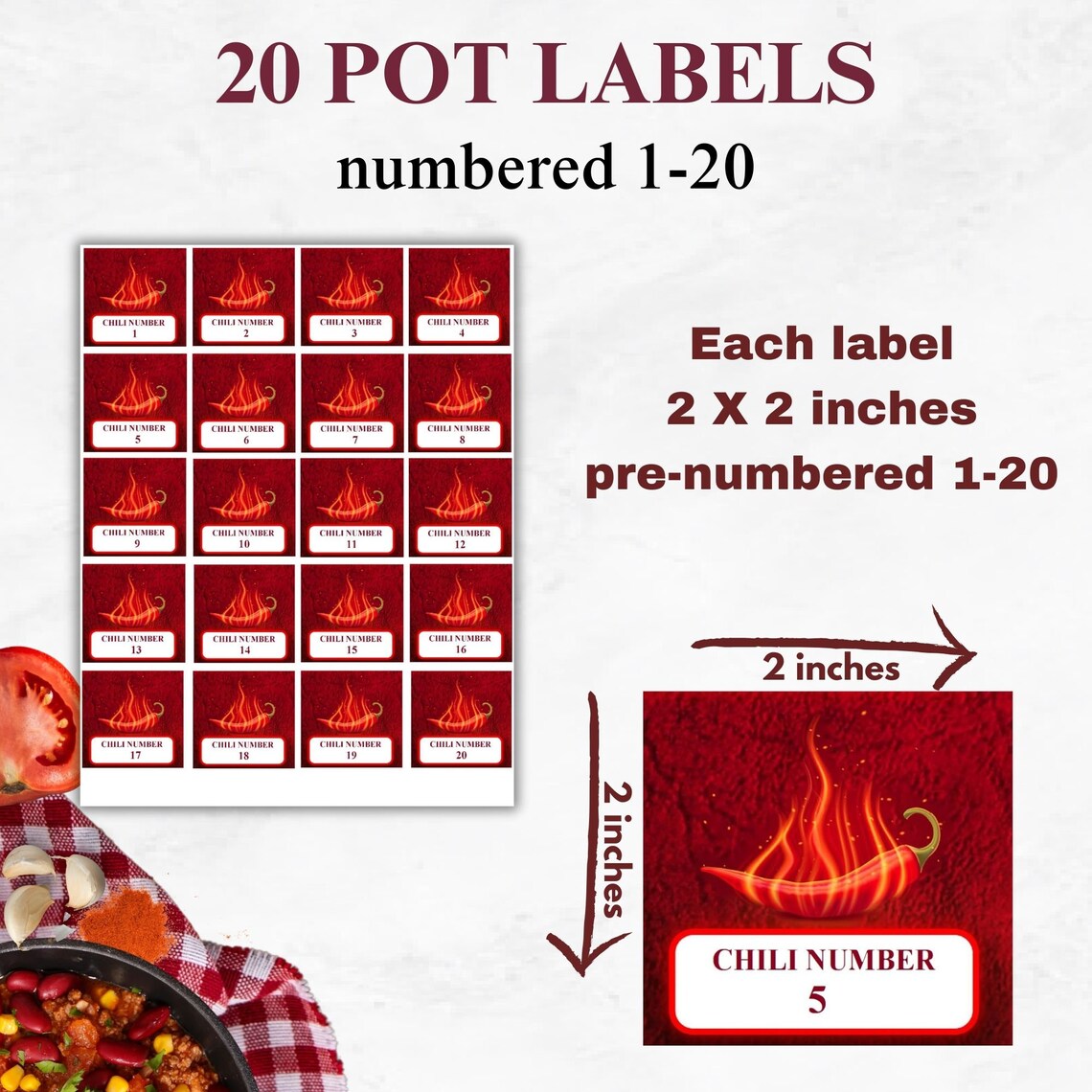 Chili Cook off Pot Numbers | Pot Labels for Cook-off | Backyard Party ...