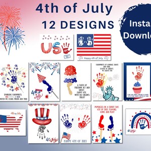 4th of July Handprint Art, Footprint Art Craft, 12 Design Bundle ...