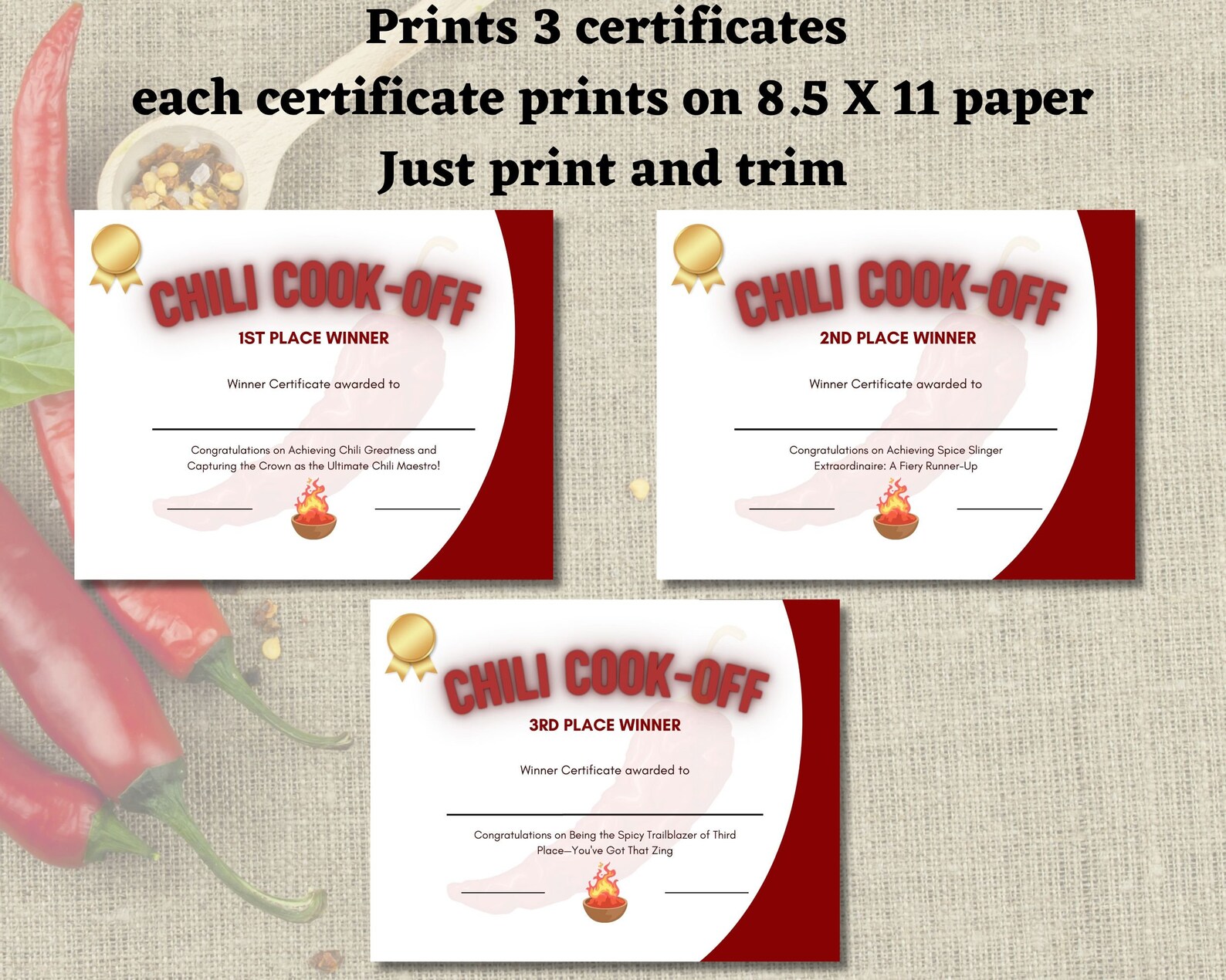Chili Cook off Certificate | INSTANT DOWNLOAD | Chili Competition ...