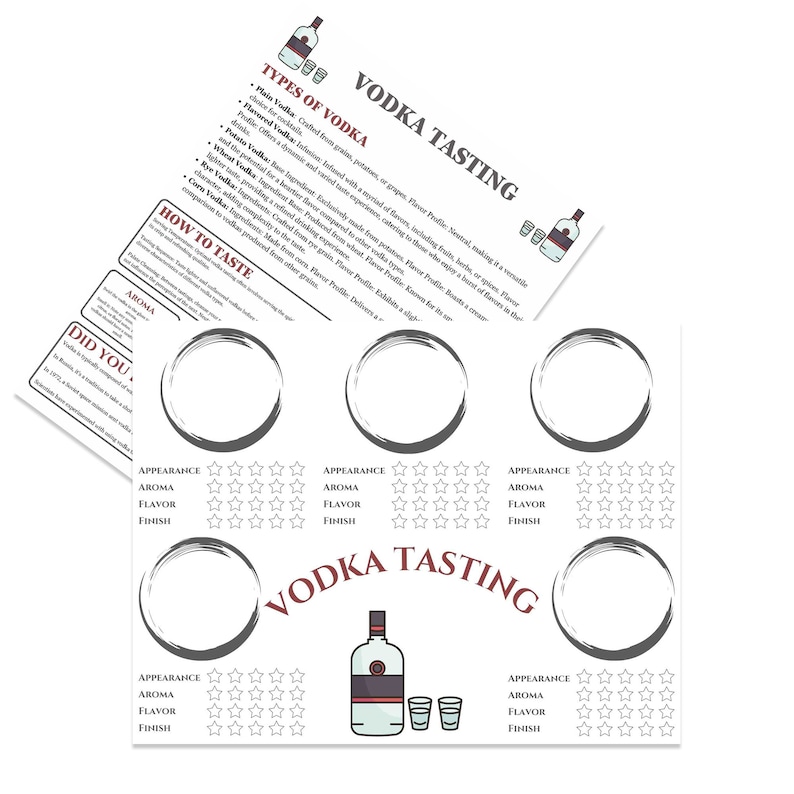 Vodka Tasting Score Card | Vodka Party | Blind Tasting Party | Party ...