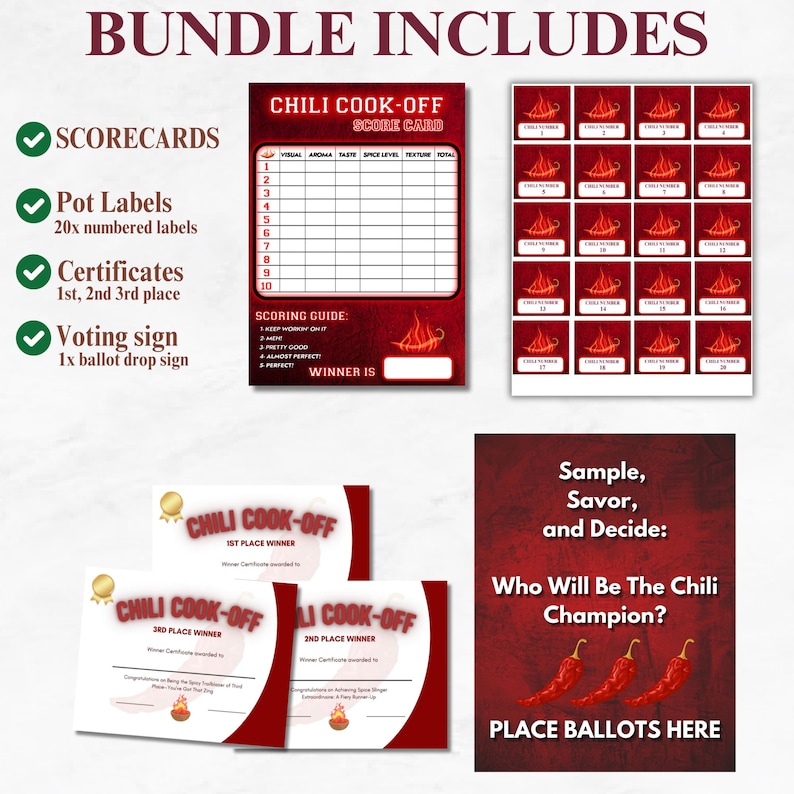 Chili Cook off Competition Scorecard | Chili Challenge | INSTANT ...