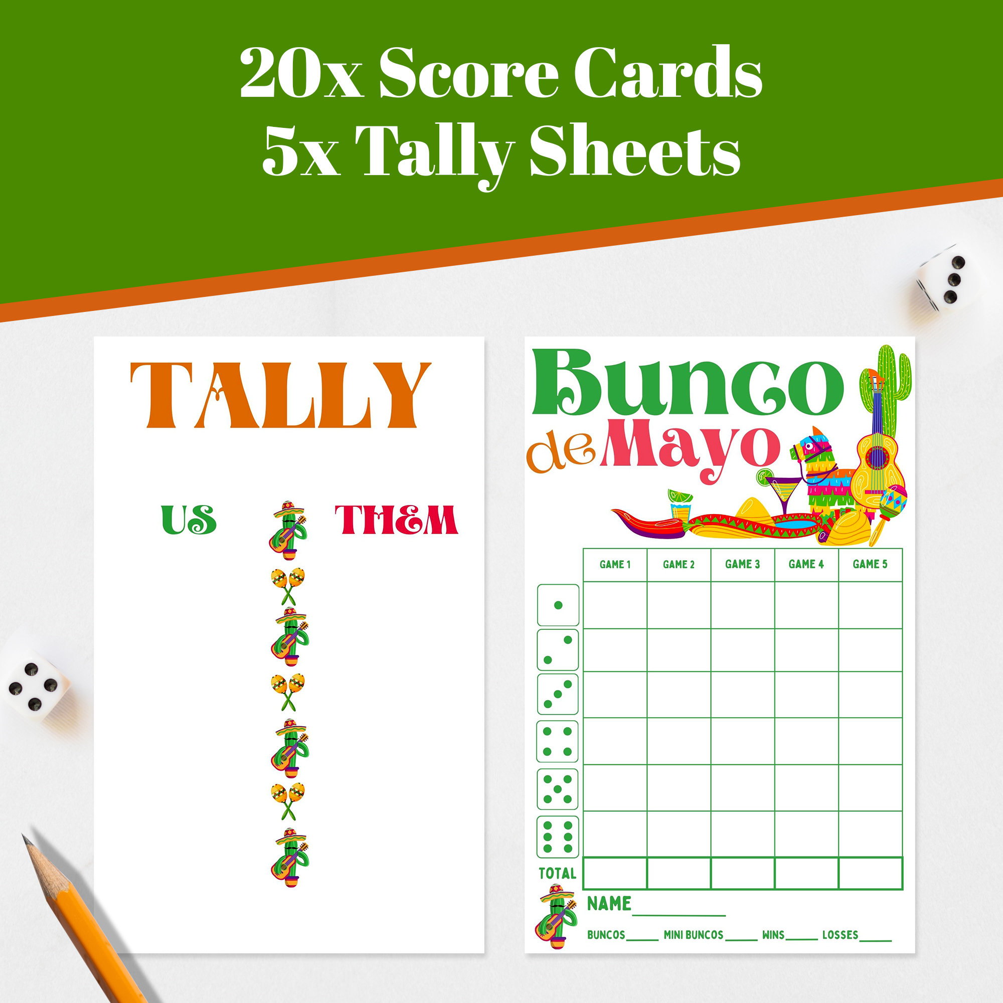 Cinco De Mayo May Bunco Bunco Score Card Bunco Tally Sheets Printed ...