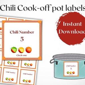 Chili Cook off Pot Numbers | INSTANT DOWNLOAD | Pot Labels for Cook-off ...