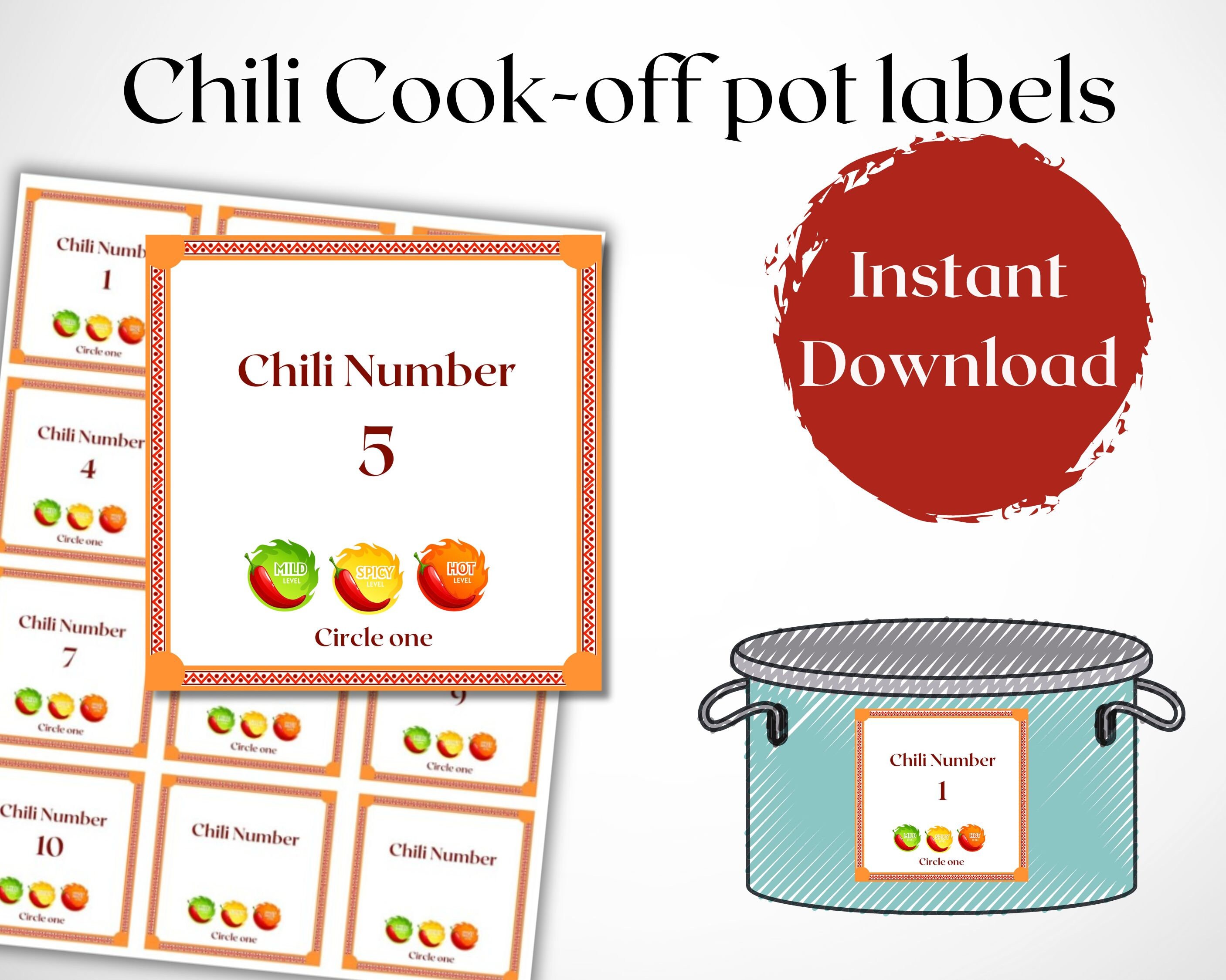 Chili Cook off Pot Numbers | INSTANT DOWNLOAD | Pot Labels for Cook-off ...