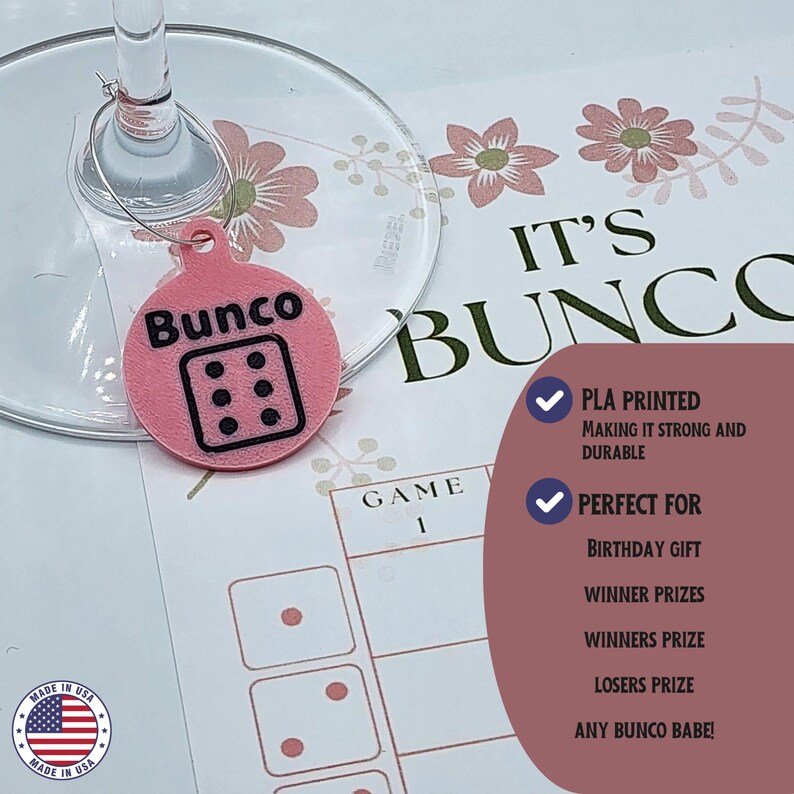 Bunco Drink Tags, Dice Glass Markers, Fun Wine Charms, Set of 6, Game ...