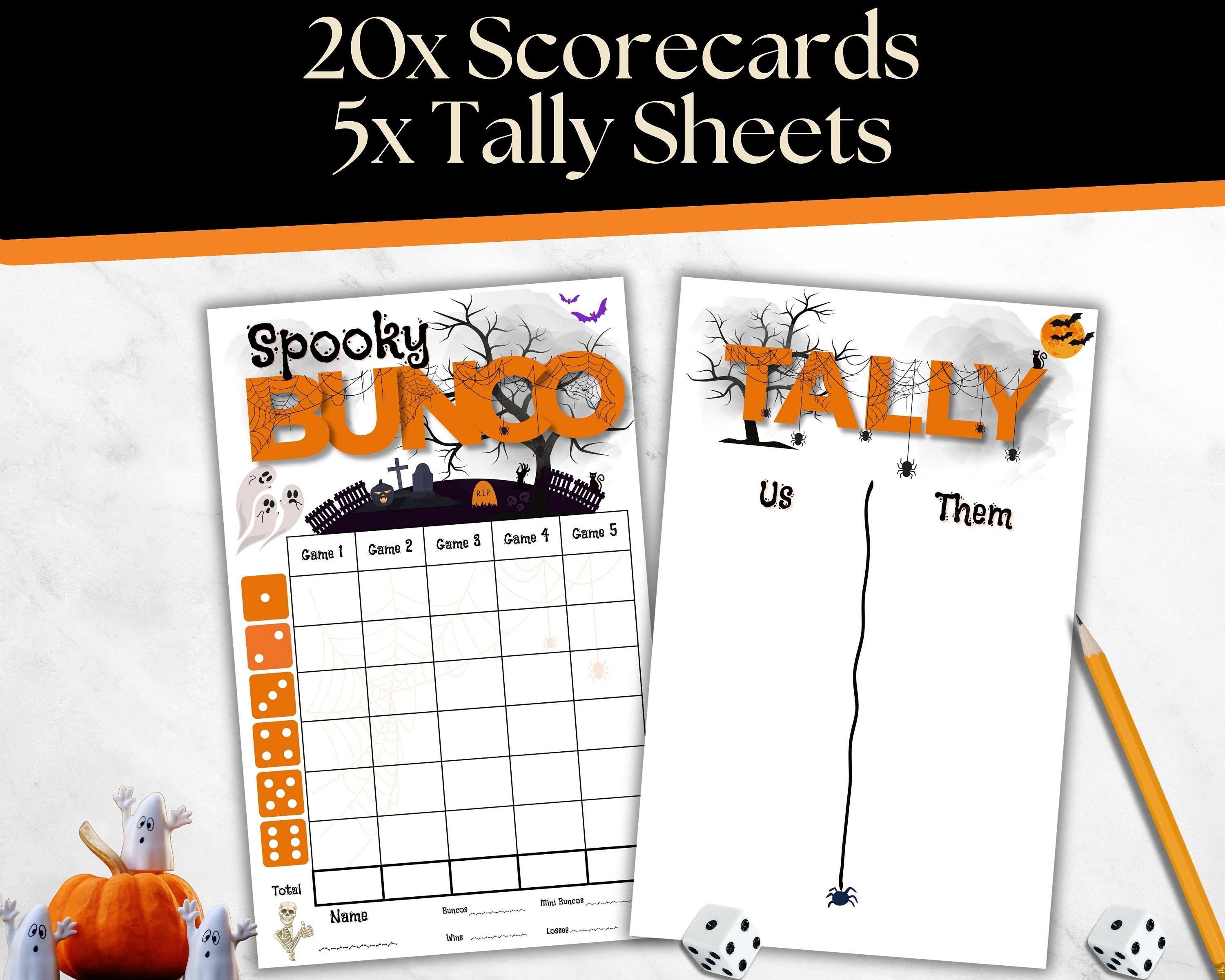 Halloween Bunco | Bunco Score Card | Bunco Tally Sheets | Printed Bunco ...