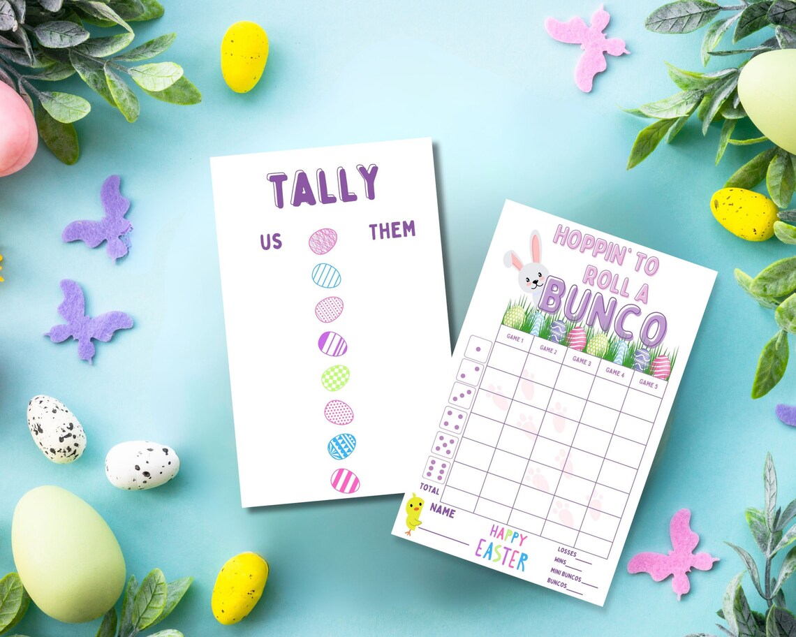 Easter Bunco INSTANT DOWNLOAD Bunco Score Card April Bunco Easter Bunny ...