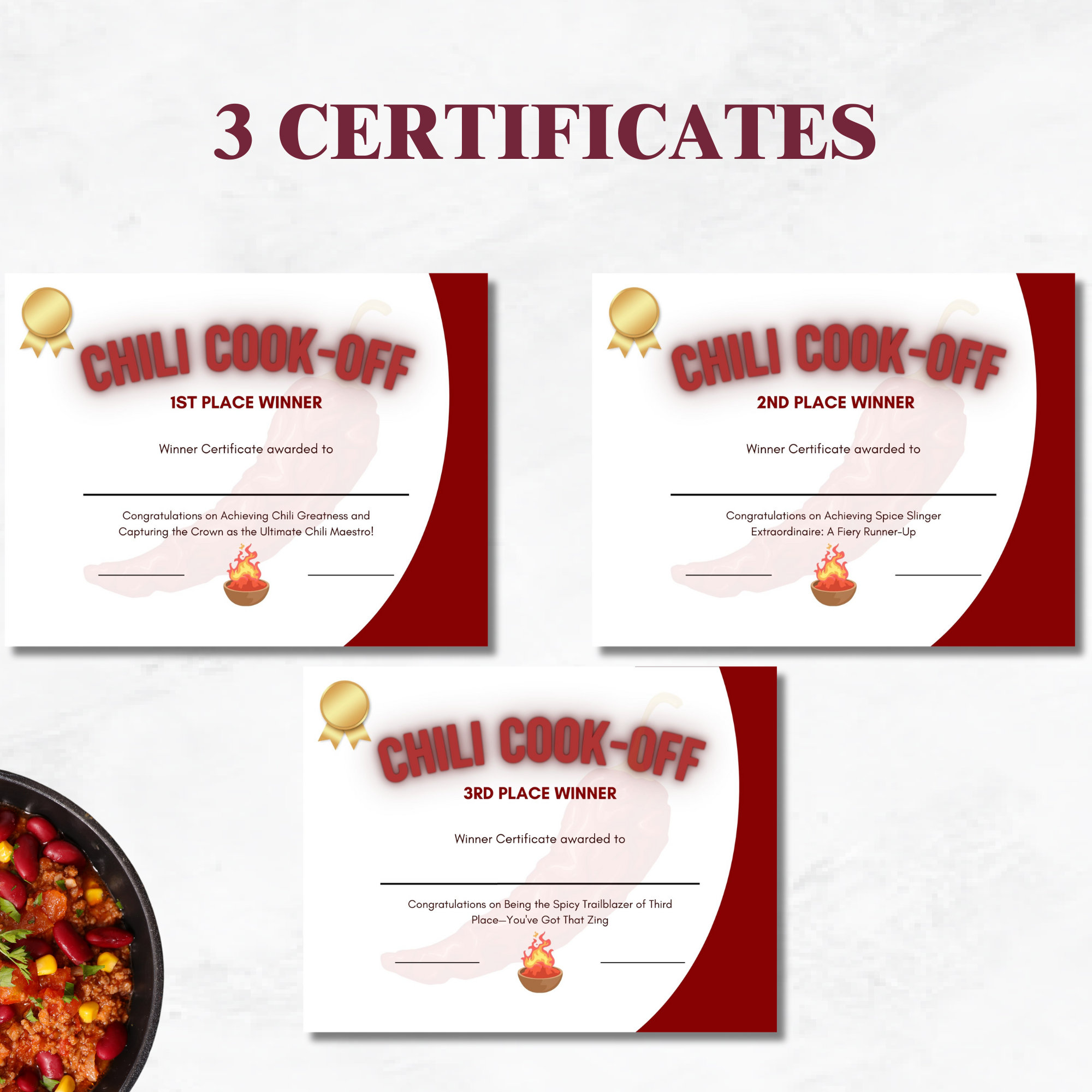 Chili Cook off Certificate | INSTANT DOWNLOAD | Chili Competition ...