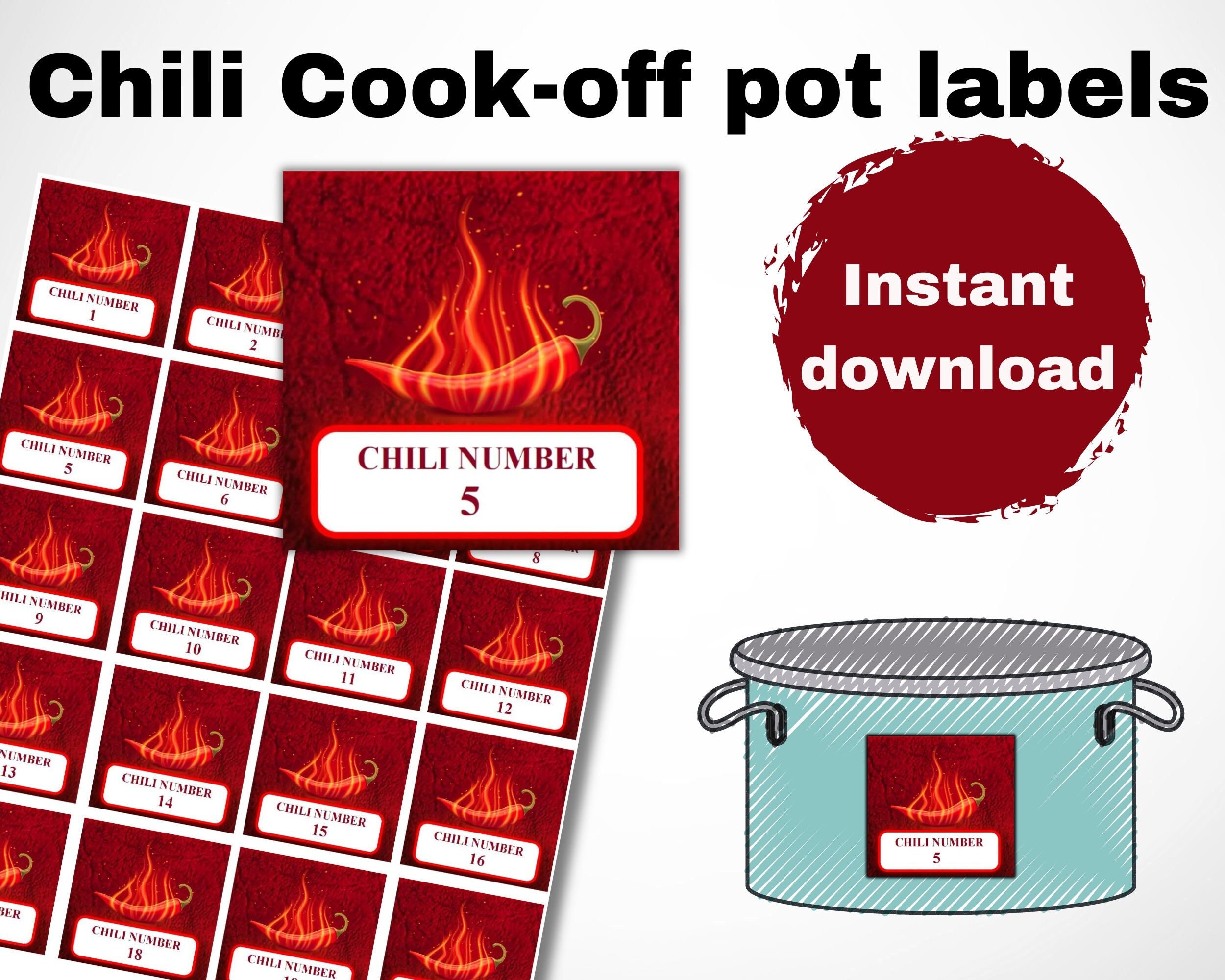 Chili Cook off Pot Numbers | Pot Labels for Cook-off | Backyard Party ...