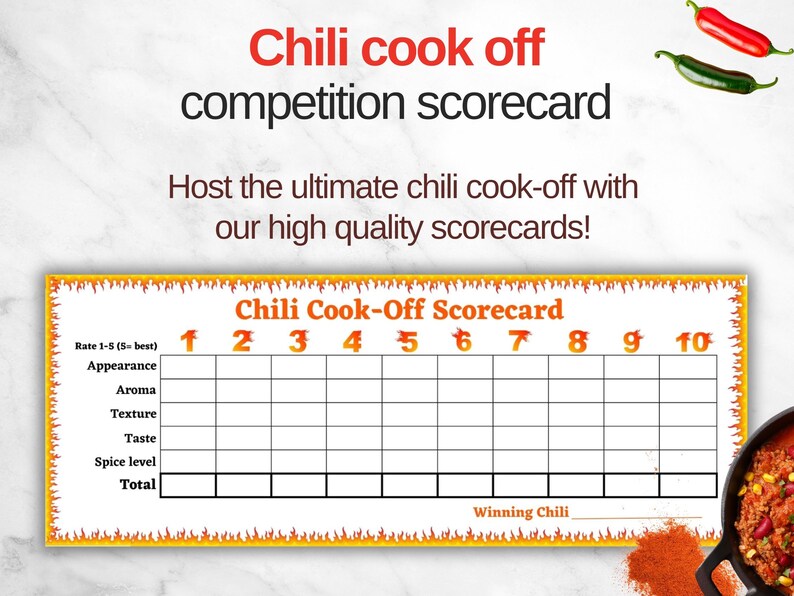 Chili Cook off Scorecard | INSTANT DOWNLOAD | Chili Competition | Chili ...