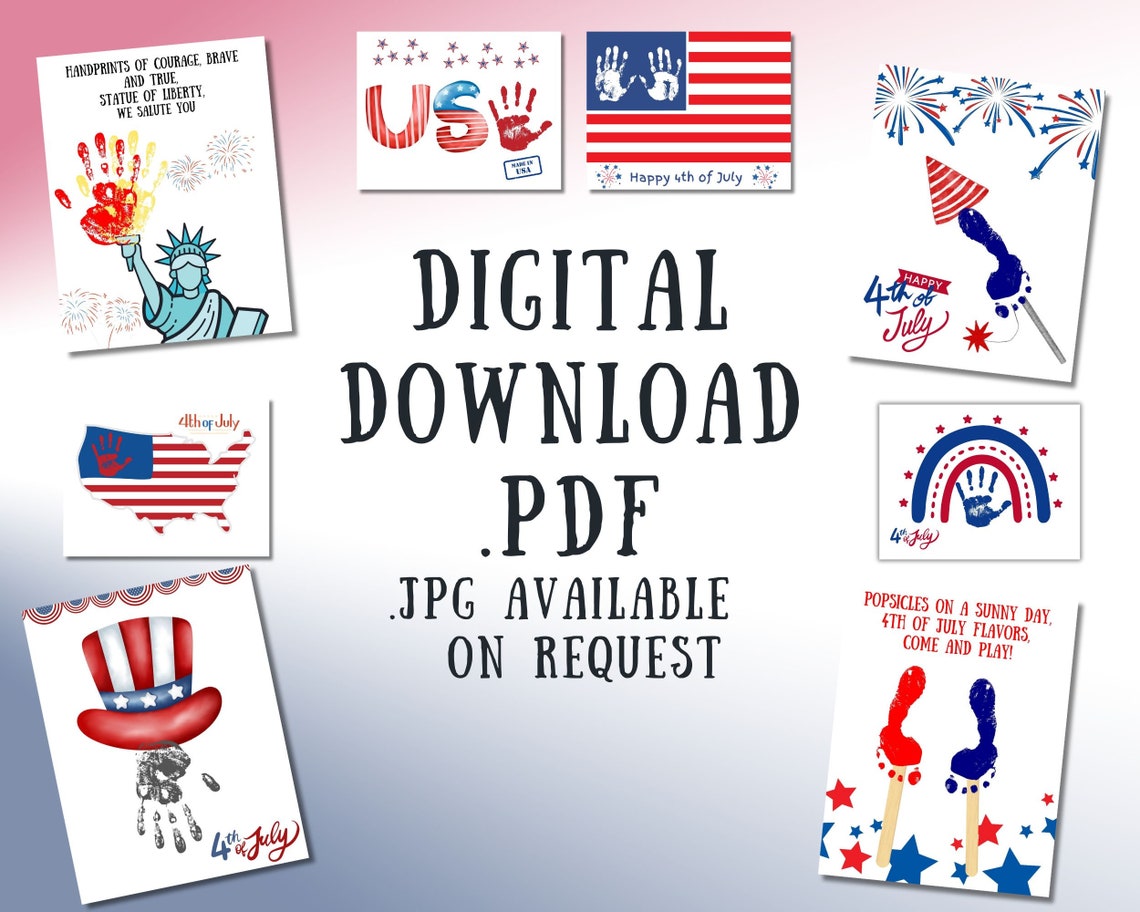 4th of July Handprint Art, Footprint Art Craft, 12 Design Bundle ...