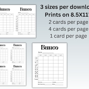 Bunco Score Sheets With Tally | 3 Sizes | INSTANT DOWNLOAD | Bunco ...