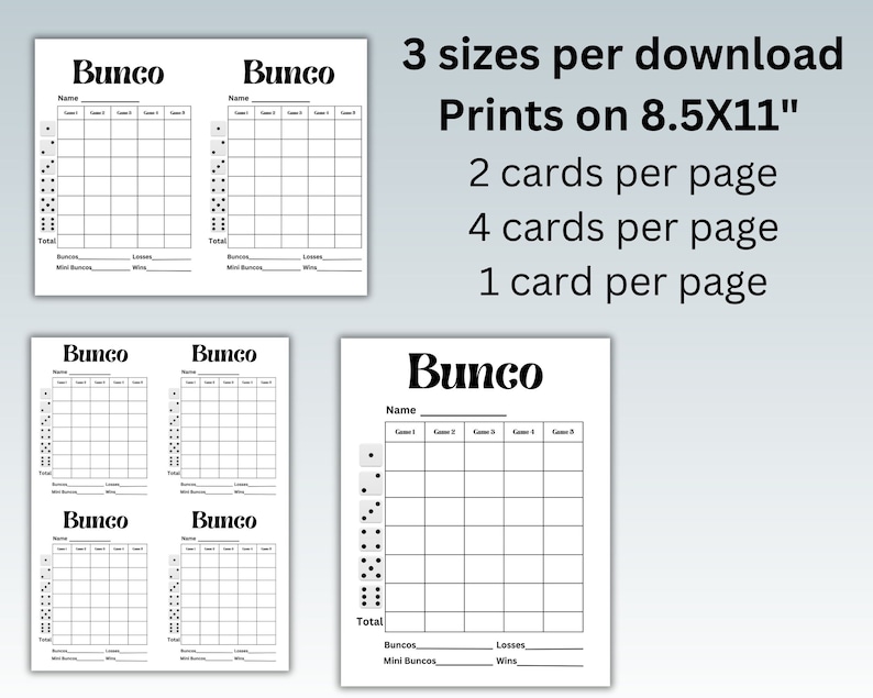 Bunco Score Sheets With Tally | 3 Sizes | INSTANT DOWNLOAD | Bunco ...