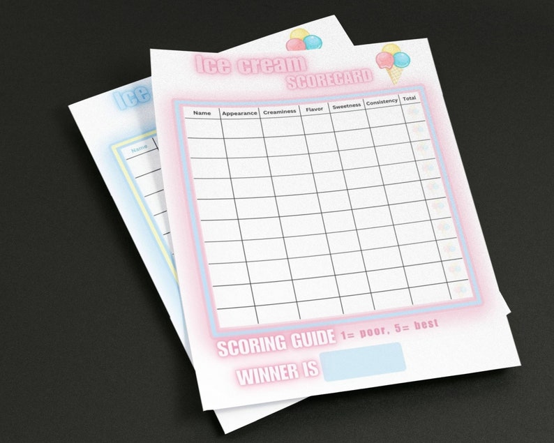 Ice Cream Tasting | Ice Cream Scorecard | Ice Cream Birthday Theme ...