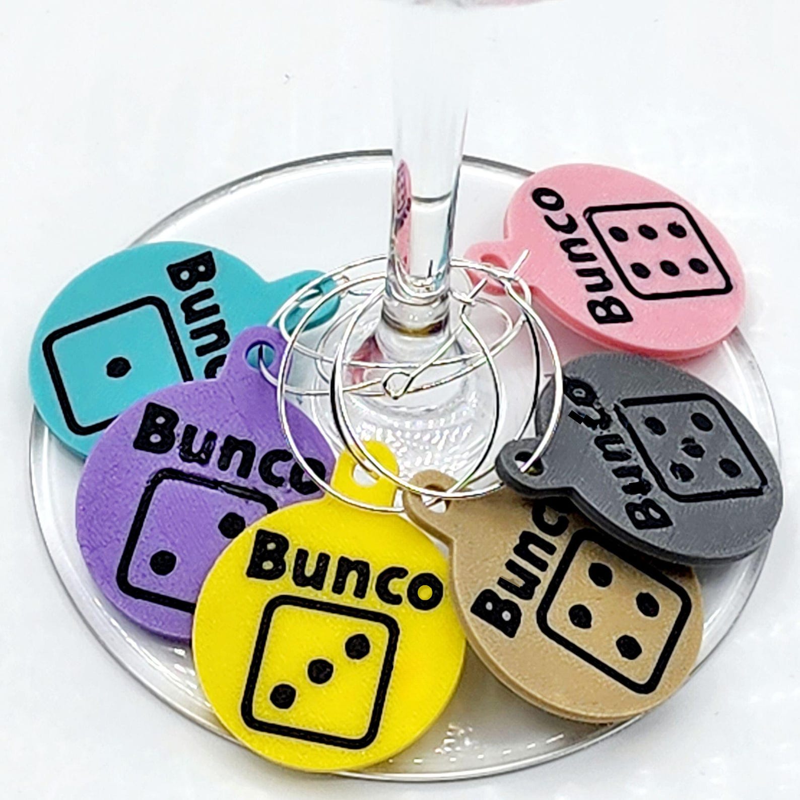 Bunco Drink Tags, Dice Glass Markers, Fun Wine Charms, Set of 6, Game ...