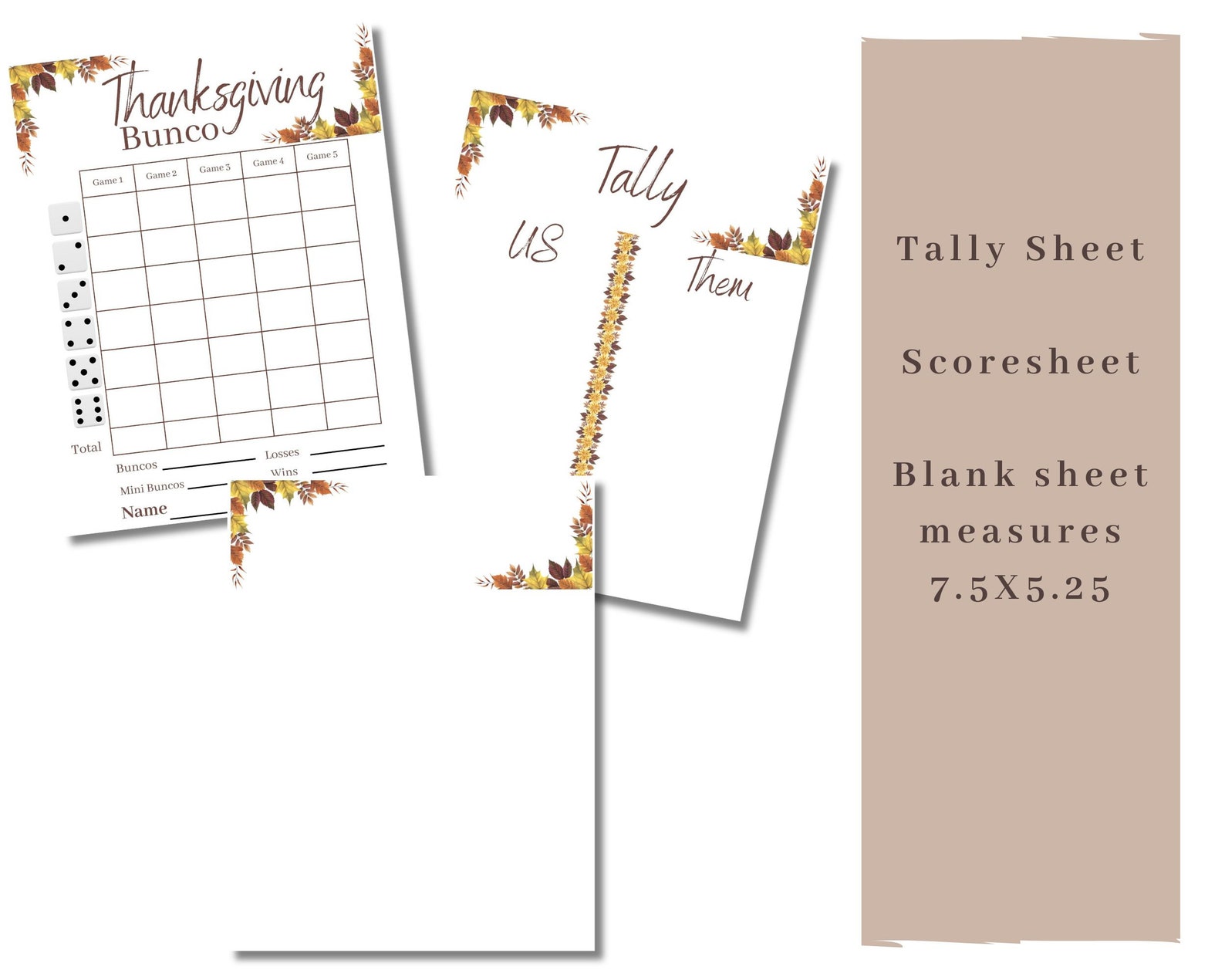 Thanksgiving Bunco Score Cards and Tally Sheets | Fall Bunco | October ...