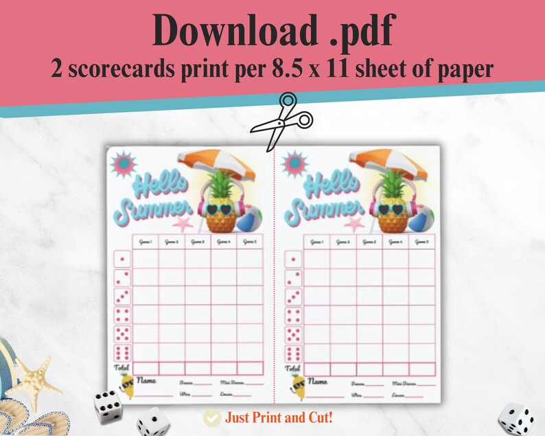 Summer Bunco, INSTANT DOWNLOAD, Bunco Score Card, June July Bunco ...