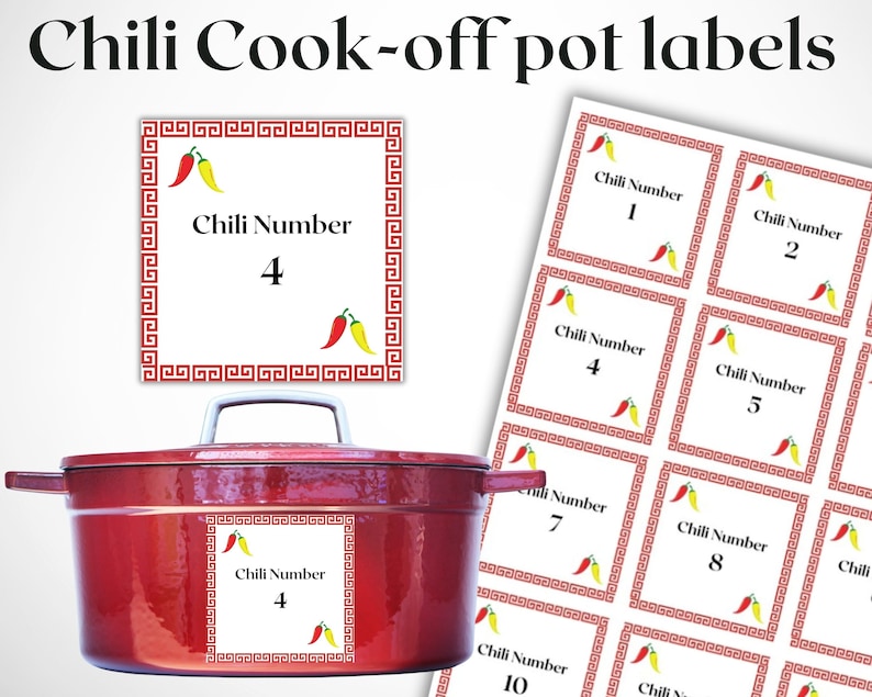 Chili Cook off | Pot Labels | Chili Pot Numbers | INSTANT DOWNLOAD ...