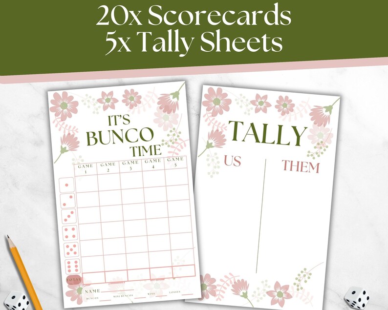 Spring | May Bunco | Bunco Score Card | Tally Sheets | Printed Bunco ...
