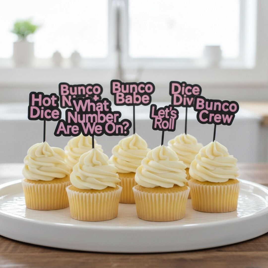 Bunco Cupcake Toppers, 8 Reusable Bunco Saying Picks, Bunco Party Decor ...