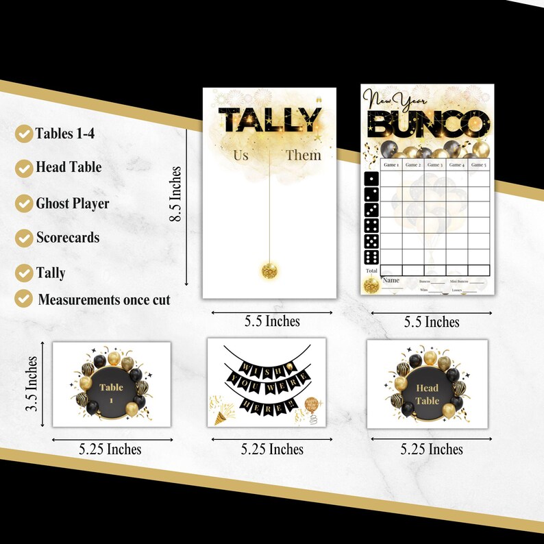 New Year Bunco Score Sheet Set | Printable Bunco Cards & Tally Sheets ...
