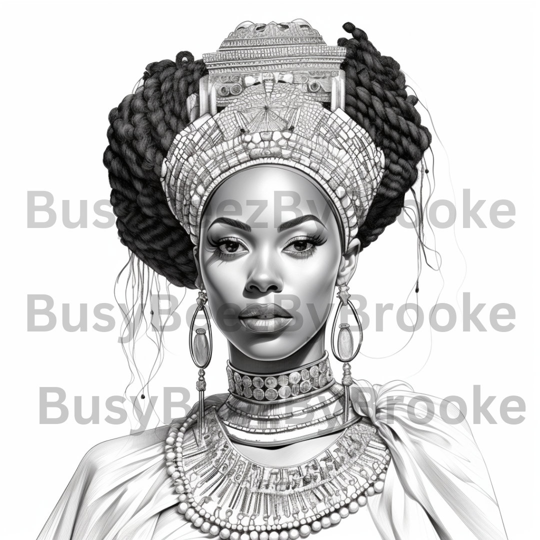 26 Black Queens Coloring Pages for Adults, Instant Download, Grayscale ...