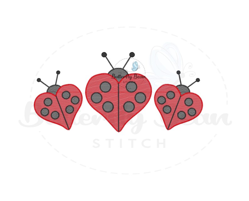 Ladybug Hearts Embroidery Design File, Sketch, Instant Download ...