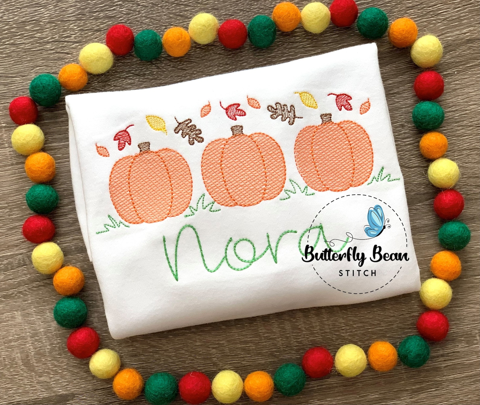 Fall Pumpkins Embroidery Design File, Pumpkin Trio Fall Leaves Sketch ...