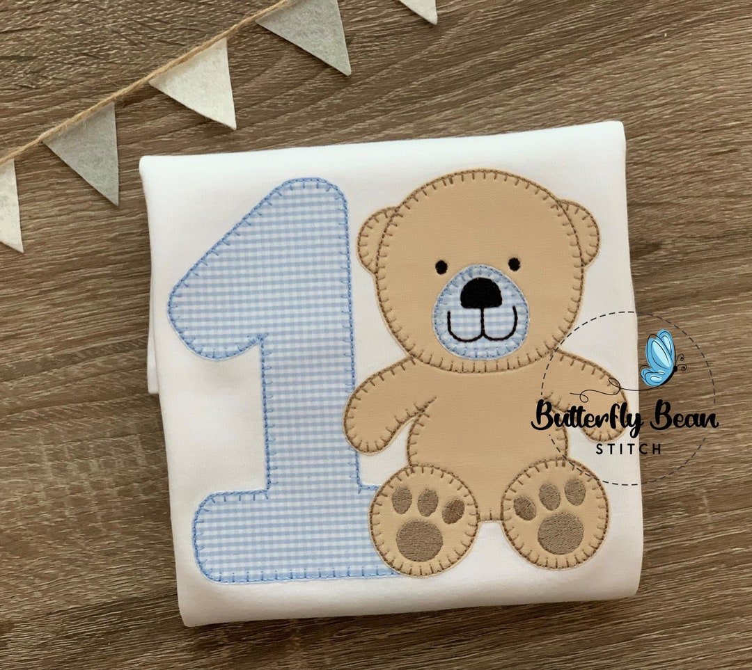 Teddy Bear Applique Design File, First Birthday, Blanket Stitch ...