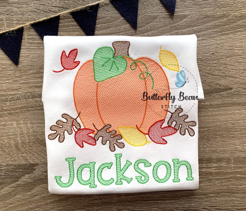 Fall Pumpkin Embroidery Design File, Falling Leaves, Sketch Embroidery ...