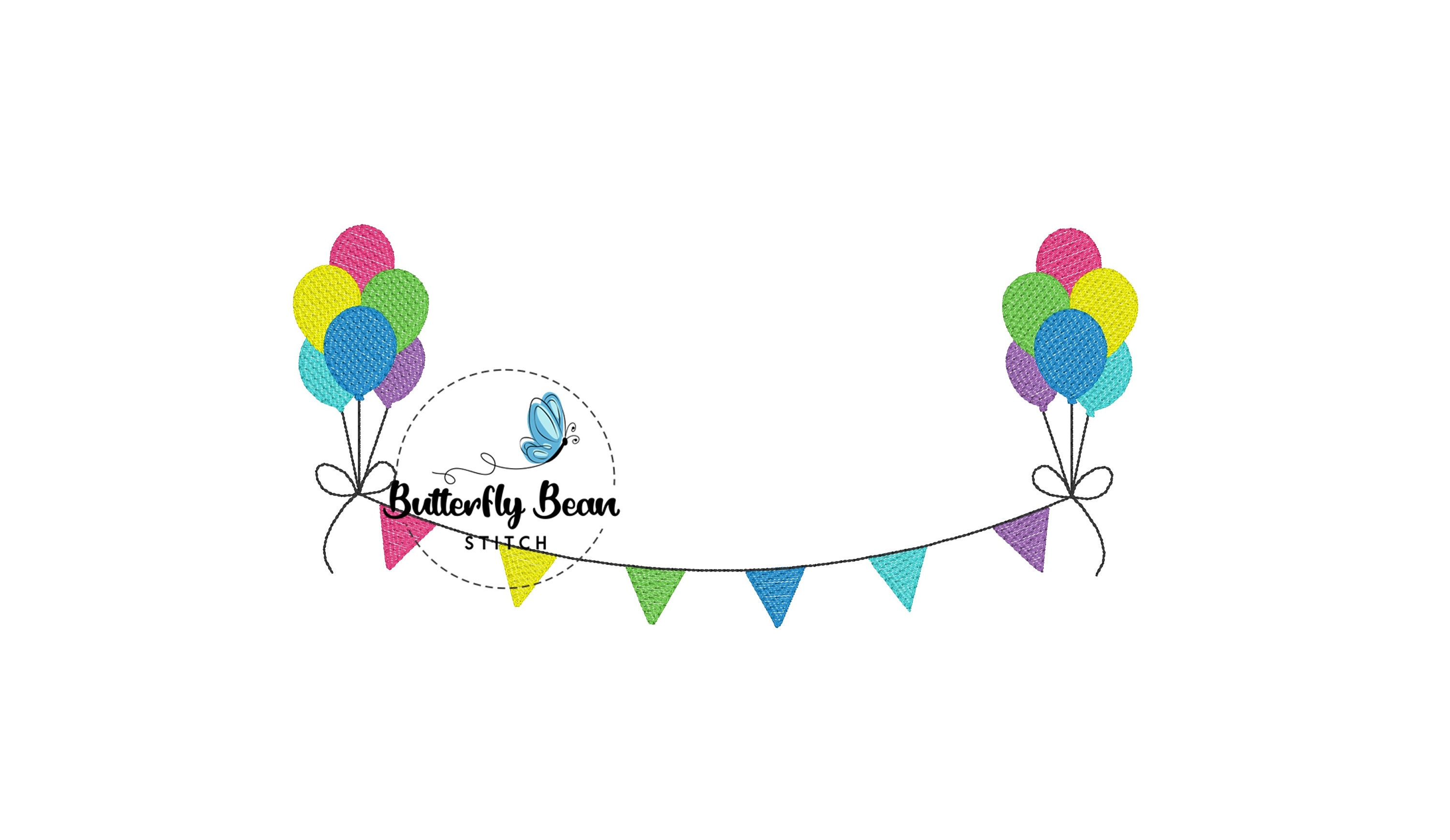 Birthday Bunting Embroidery Design File, Balloons Bunting, Sketch ...