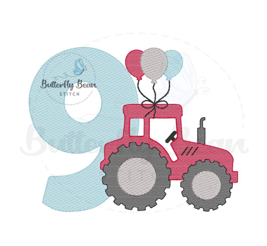 Tractor-themed Birthday Machine Embroidery Design File, Sketch Style ...